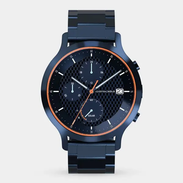 Lilienthal Berlin Chronograph Solar Iv Stainless Steel Watch - Blue