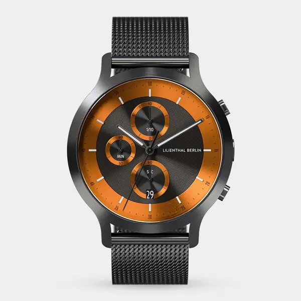 Lilienthal Berlin Chronograph Lp Dark Silver Orange Mesh Anthracite Brushed - Gray,orange