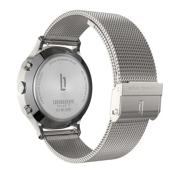Lilienthal Berlin Chronograph Solar V Mesh Silver Brushed Stainless Steel Watch