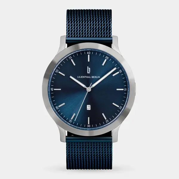 Lilienthal Berlin Huxley Silver Mesh Brushed Watch - Blue