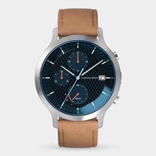 Lilienthal Berlin Chronograph Solar V Leather Strap Watch - Blue