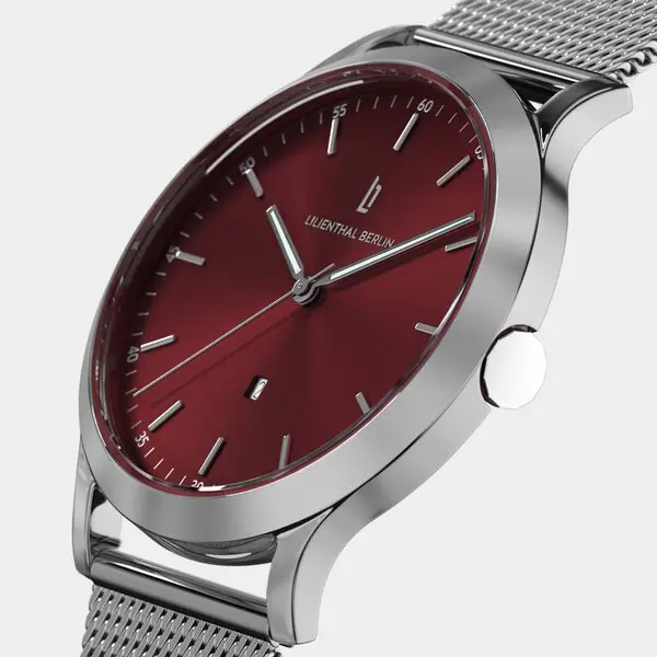 Lilienthal Berlin Huxley Silver Bordeaux Mesh Strap Watch