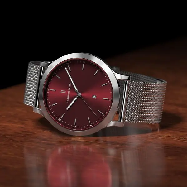 Lilienthal Berlin Huxley Silver Bordeaux Mesh Strap Watch