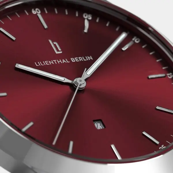 Lilienthal Berlin Huxley Silver Bordeaux Mesh Strap Watch