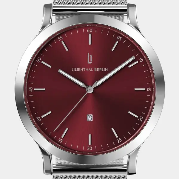 Lilienthal Berlin Huxley Silver Bordeaux Mesh Strap Watch