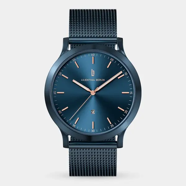 Lilienthal Berlin Huxley Rose Gold Mesh Watch - Blue