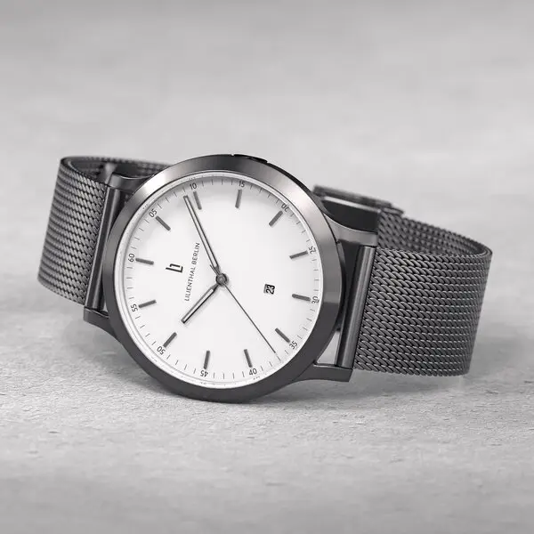 Lilienthal Berlin Huxley Dark Silver Mesh Watch - White