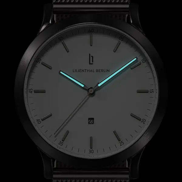 Lilienthal Berlin Huxley Dark Silver Mesh Watch - White