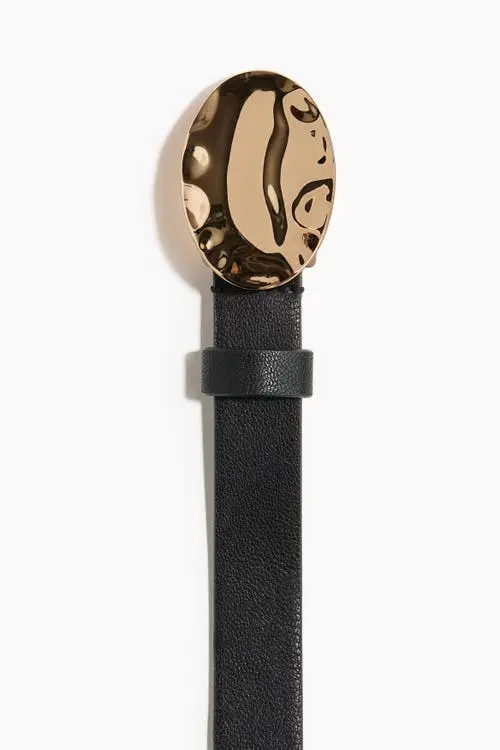 H&m Belt With Hammered Metal Buckle - Black