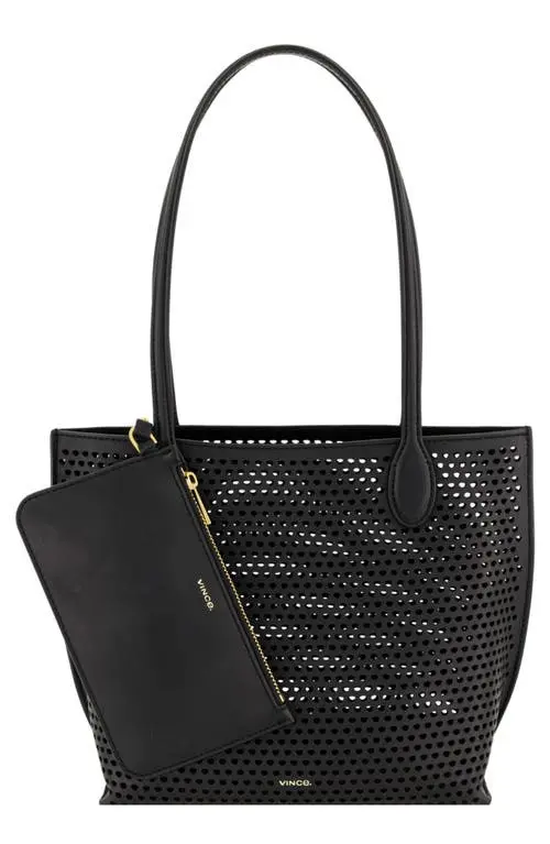 Vince Small Athene Perforated Nappa Leather Tote - Black