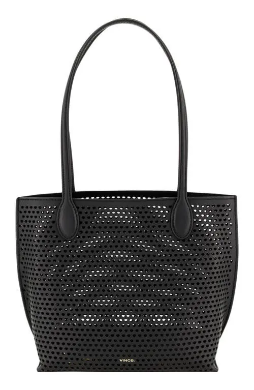 Vince Small Athene Perforated Nappa Leather Tote - Black
