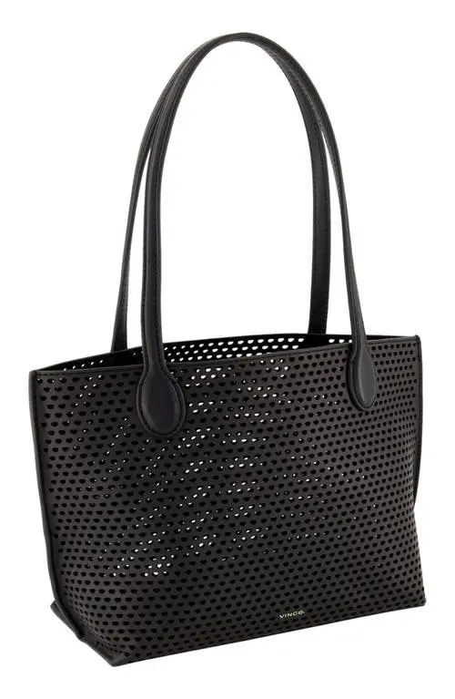 Vince Small Athene Perforated Nappa Leather Tote - Black