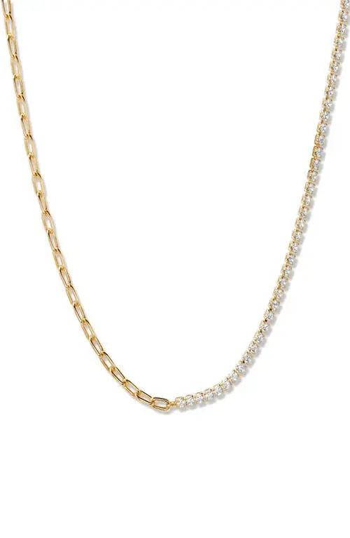 BROOK & YORK Isabella Mini Birthstone Tennis & Paperclip Chain Necklace - Gold/march