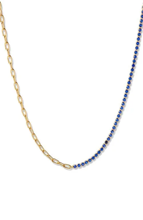 BROOK & YORK Isabella Mini Birthstone Tennis & Paperclip Chain Necklace - Gold/september
