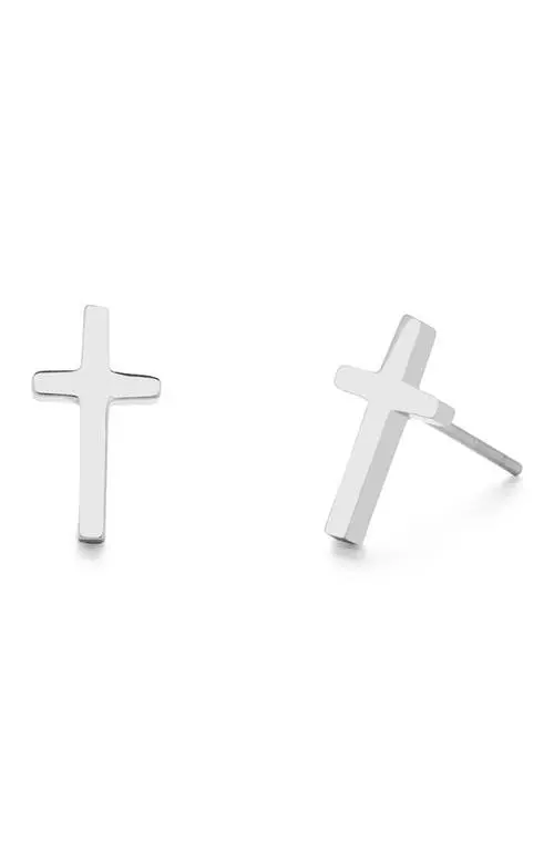 BROOK & YORK Stainless Steel Cross Stud Earrings - Silver