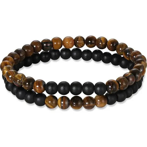 BROOK & YORK Tiger's Eye And Black Onyx Beaded Stretch Bracelets Set - Brown/black