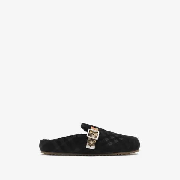 Burberry Check Shearling Urchin Clogs - Black