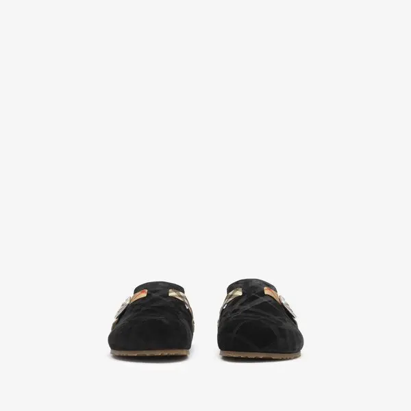 Burberry Check Shearling Urchin Clogs - Black