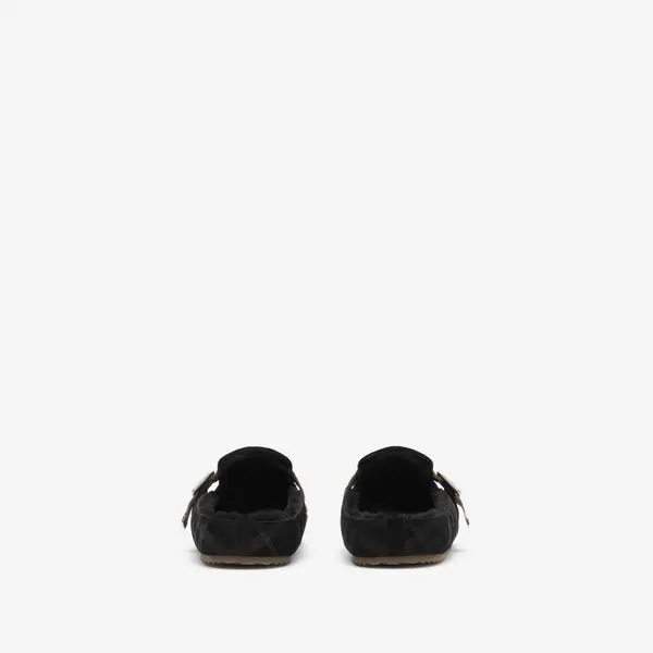 Burberry Check Shearling Urchin Clogs - Black