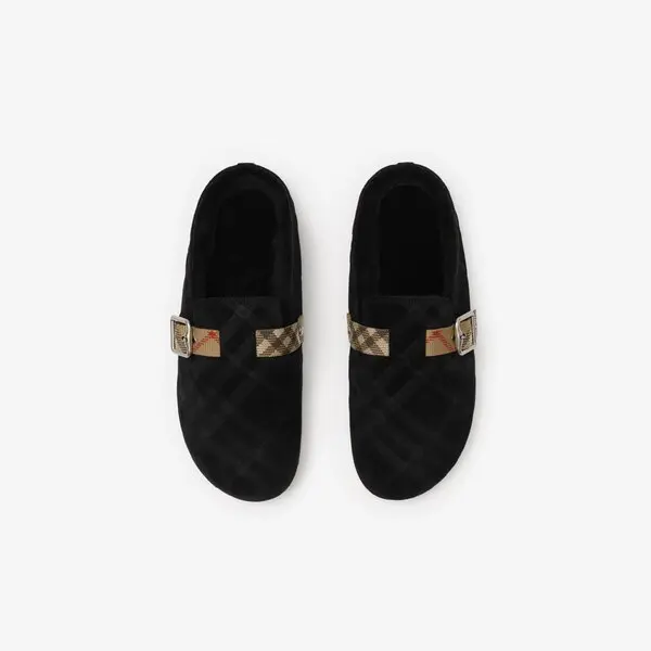 Burberry Check Shearling Urchin Clogs - Black