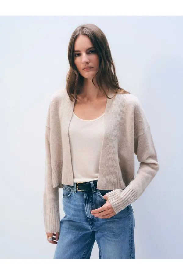 WHITE & WARREN Cashmere Open Front Cardigan | Sand Wisp Heather - Red