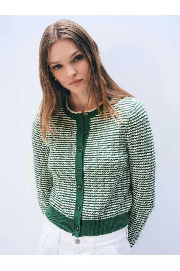 WHITE & WARREN Bouclé Cardigan | Ivy - Green