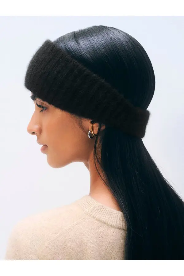WHITE & WARREN Cashmere Ribbed Headband - Black