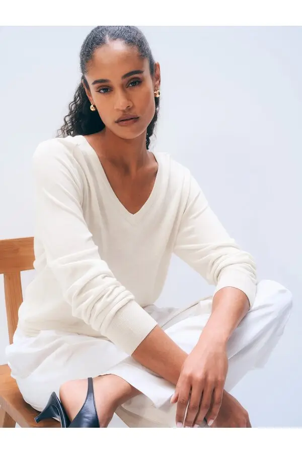 WHITE & WARREN Cashmere Linen Pullover - Natural
