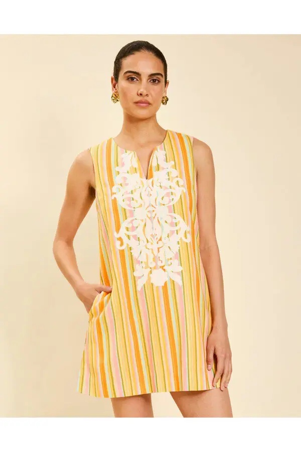 Mestiza New York Belize Embroidered Caftan Mini Dress