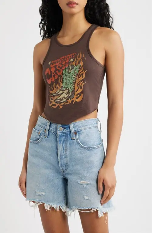 MERCH TRAFFIC Johnny Cash Graphic Cropped Tank