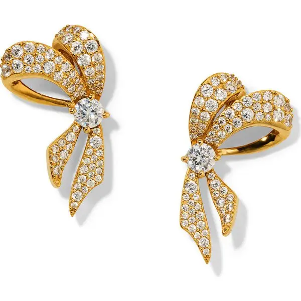 Nadri Ribbon Bow Stud Earrings - Gold