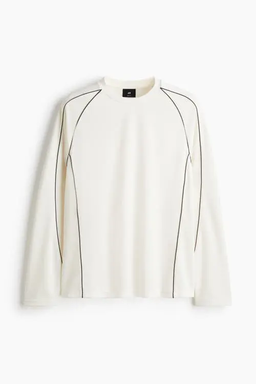 H&m Loose Fit Mesh Top With Contrast Piping