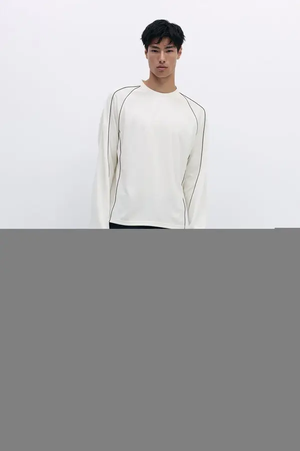 H&m Loose Fit Mesh Top With Contrast Piping