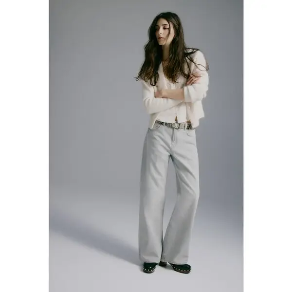 H&m Wide Leg High Waist Jeans - Light Gray