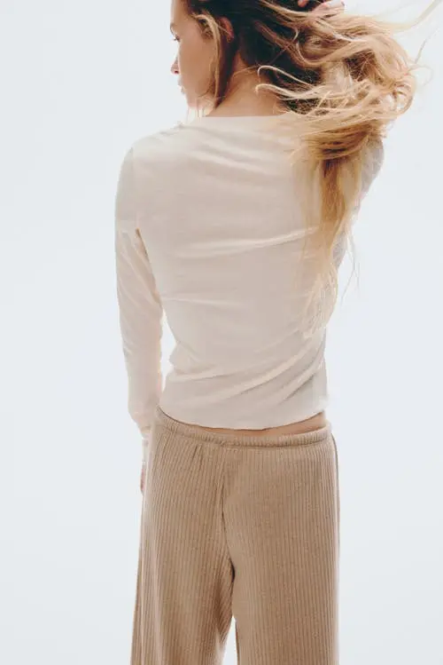 H&m Rib-knit Wide-leg Trousers - Beige