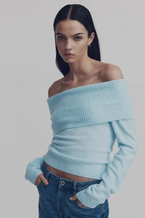H&m Off-the-shoulder Jumper - Light Blue
