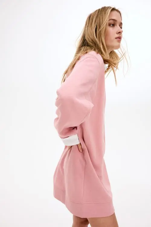 H&m French Terry Crewneck Sweatshirt Dress - Pink