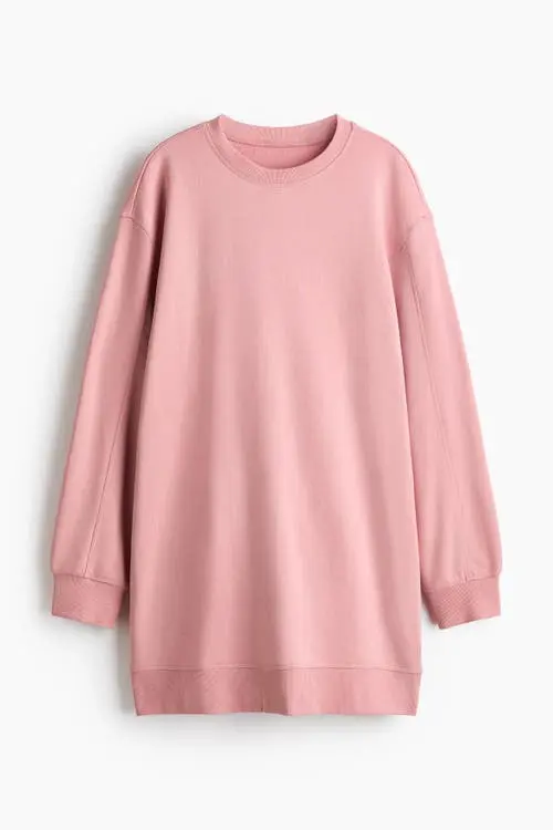 H&m French Terry Crewneck Sweatshirt Dress - Pink