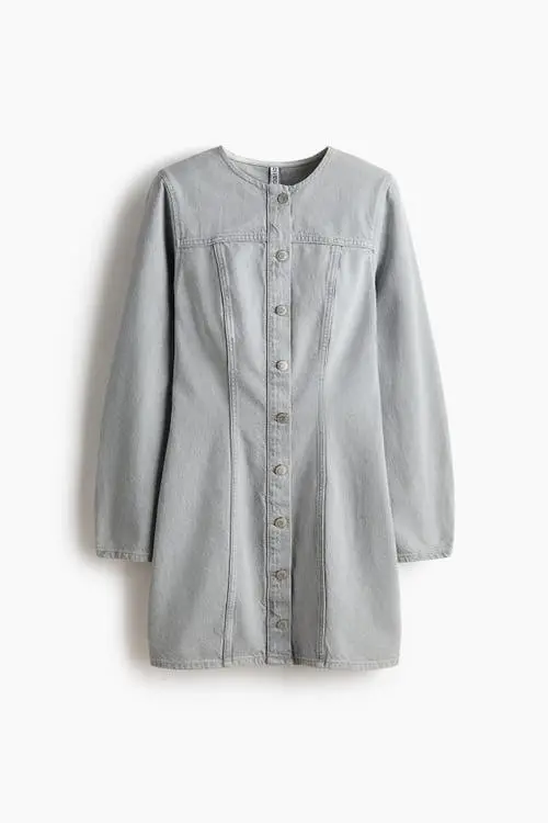 H&m Denim Dress With Vertical Seams And Button Front