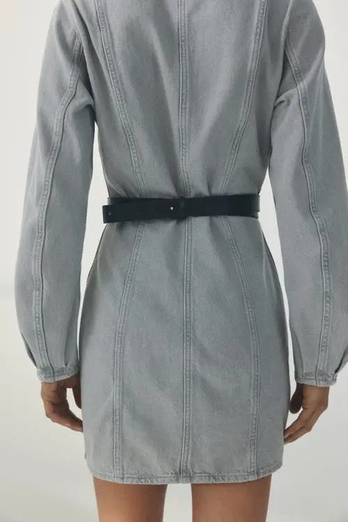 H&m Denim Dress With Vertical Seams And Button Front
