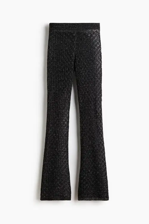 H&m Shimmering Pointelle-knit Flared Trousers - Black