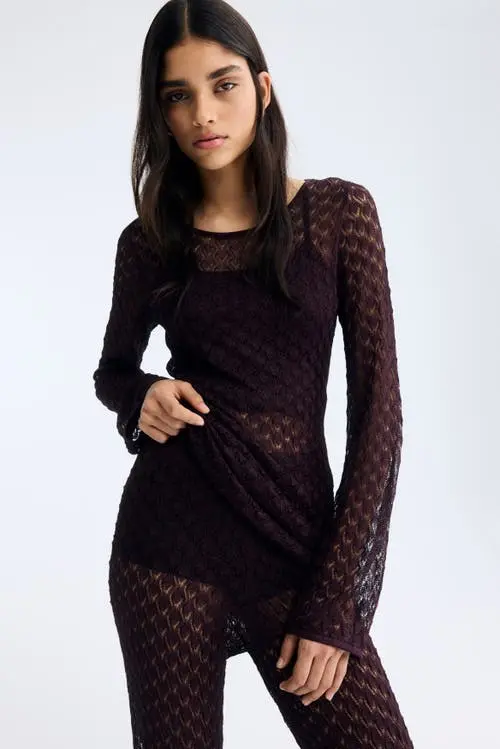 H&M Shimmering Pointelle-knit Trousers With Flared Legs