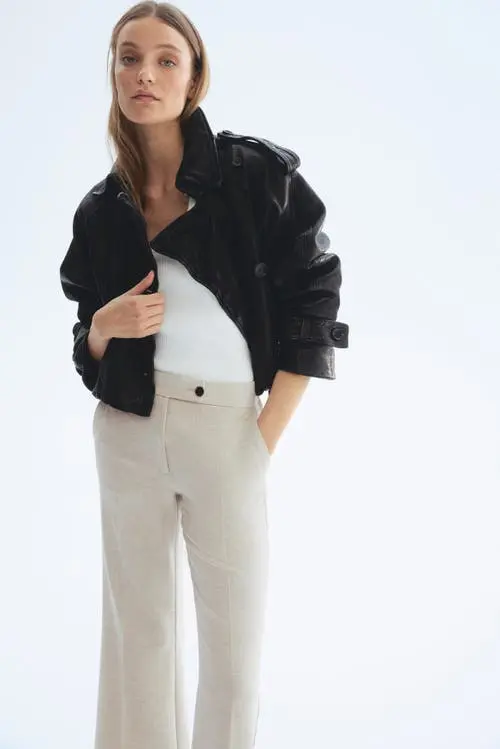H&m Bootcut Ankle-length Trousers With Button Detail - Light Beige