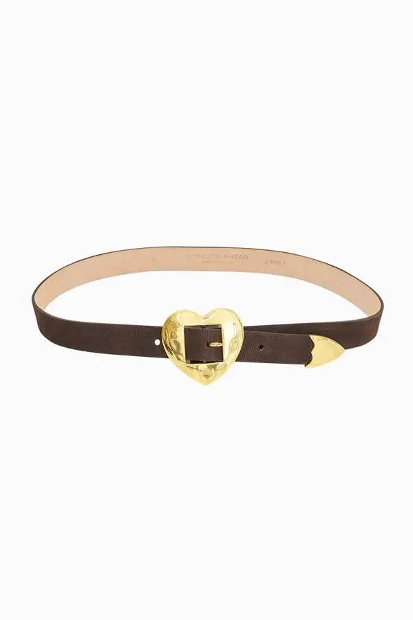 LoveShackFancy Gold Heart Buckle Leather Belt