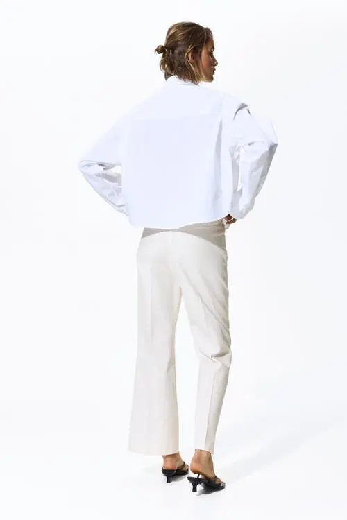 H&m Bootcut Cotton Canvas Trousers - White