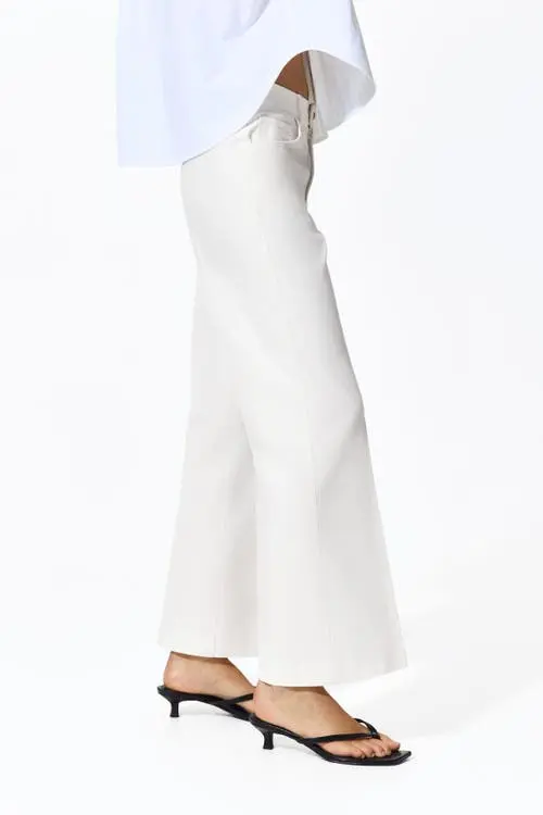 H&m Bootcut Cotton Canvas Trousers - White