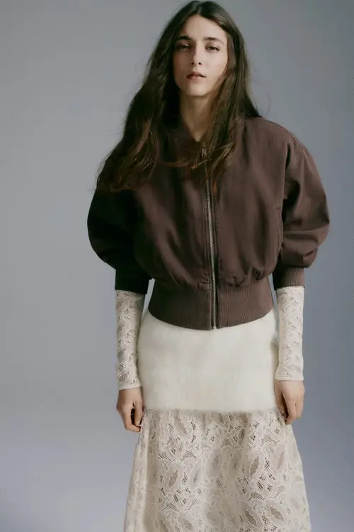 H&m Bomber Jacket With Ribbed Collar And Cuffs