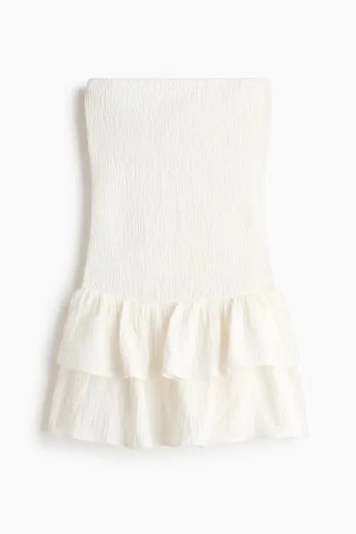 H&m Smocked Tiered Mini Dress - Cream