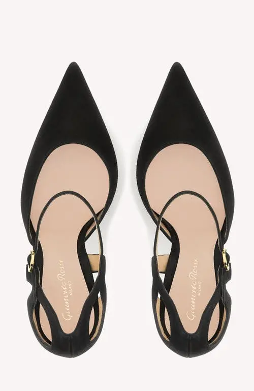 GIANVITO ROSSI Charlotte Suede Pointed-toe Pumps With Buckled Ankle Strap - Black Suede