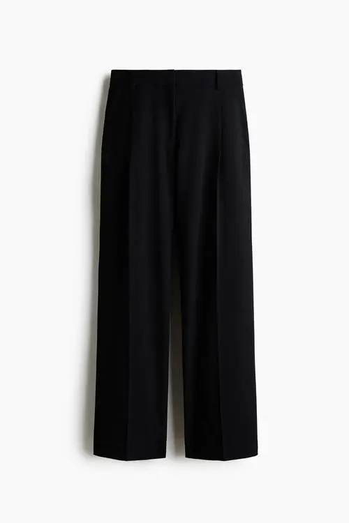 H&m Wide Leg Pleated Trousers - Black